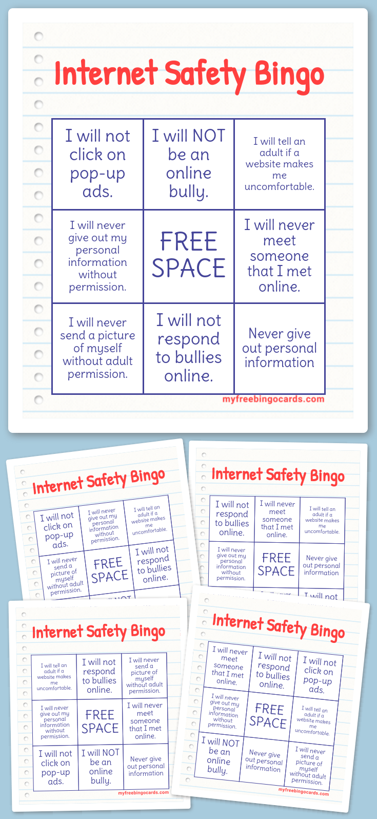 Virtual Internet Safety Bingo