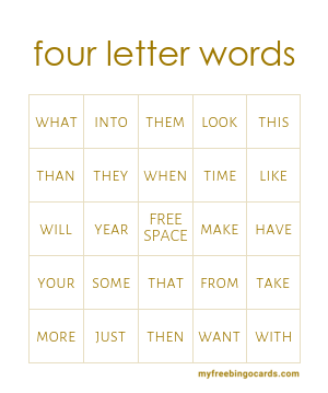 four letter words bingo
