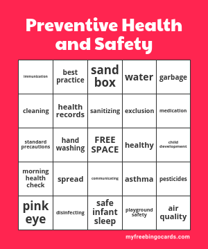 Preventive Health and Safety Bingo