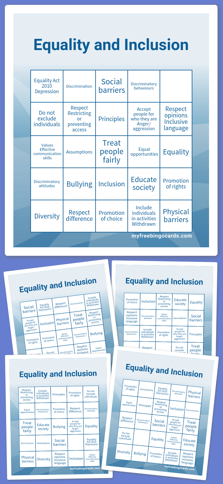 Virtual Equality and Inclusion Bingo