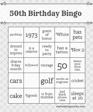 50th Birthday Bingo