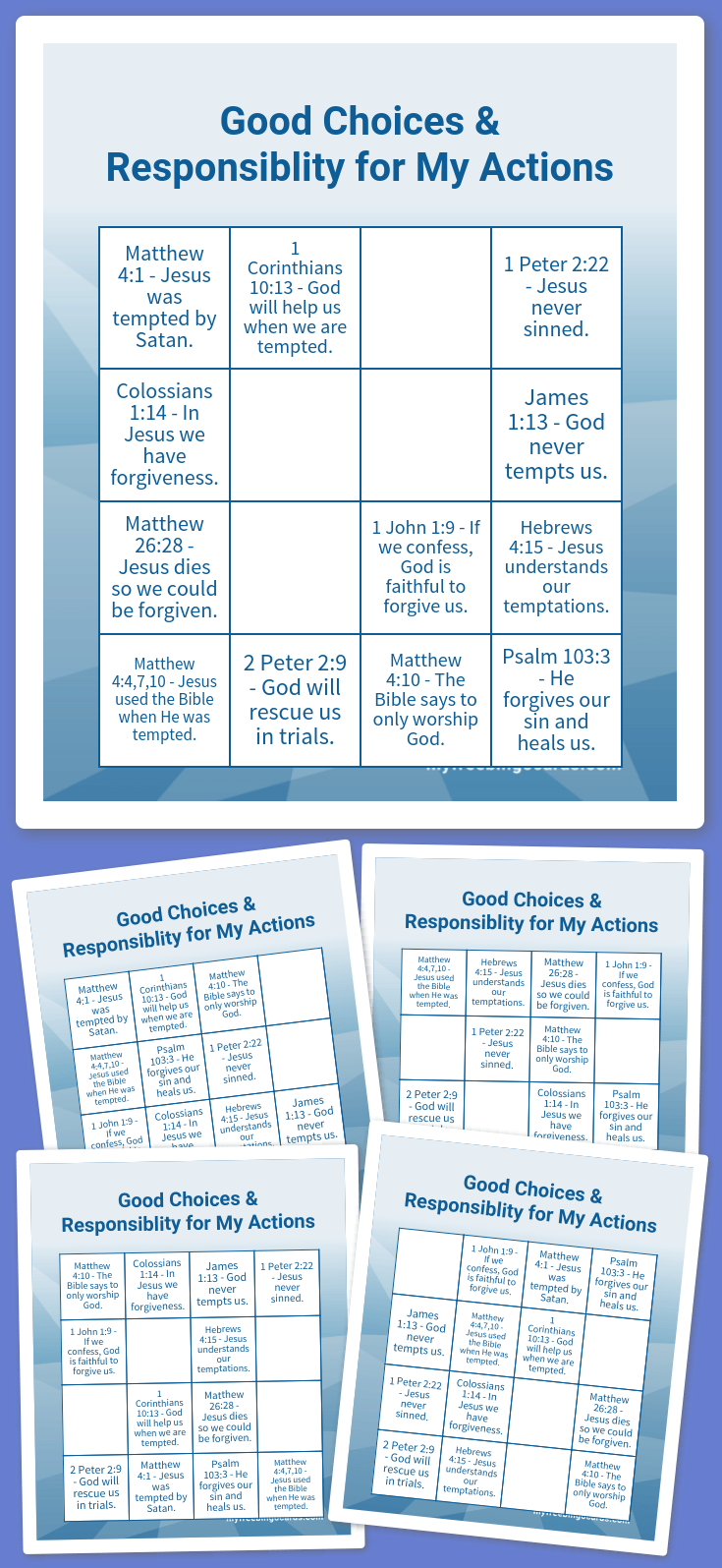 Virtual Good Choices & Responsiblity for My A… Bingo