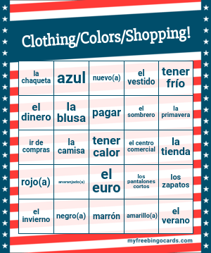 Clothing/Colors/Shopping! Bingo