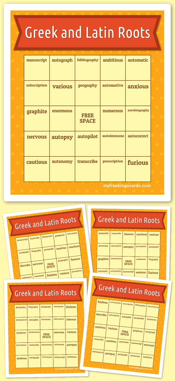 Virtual Greek and Latin Roots Bingo