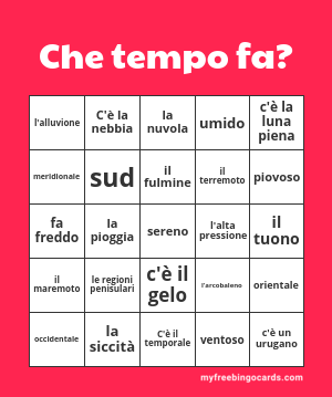 Print 100+ Che tempo fa? Bingo Cards