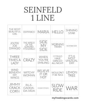 SEINFELD 1 LINE BINGO