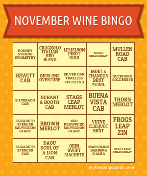 NOVEMBER WINE BINGO