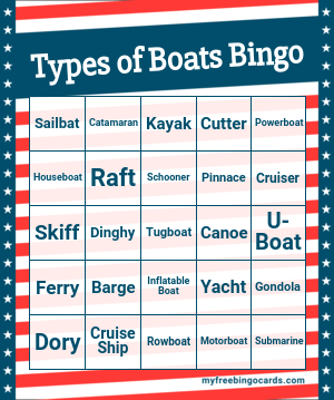 Types of Boats Bingo