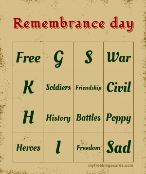 Remembrance day Bingo