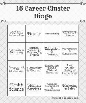 16 Career Cluster Bingo
