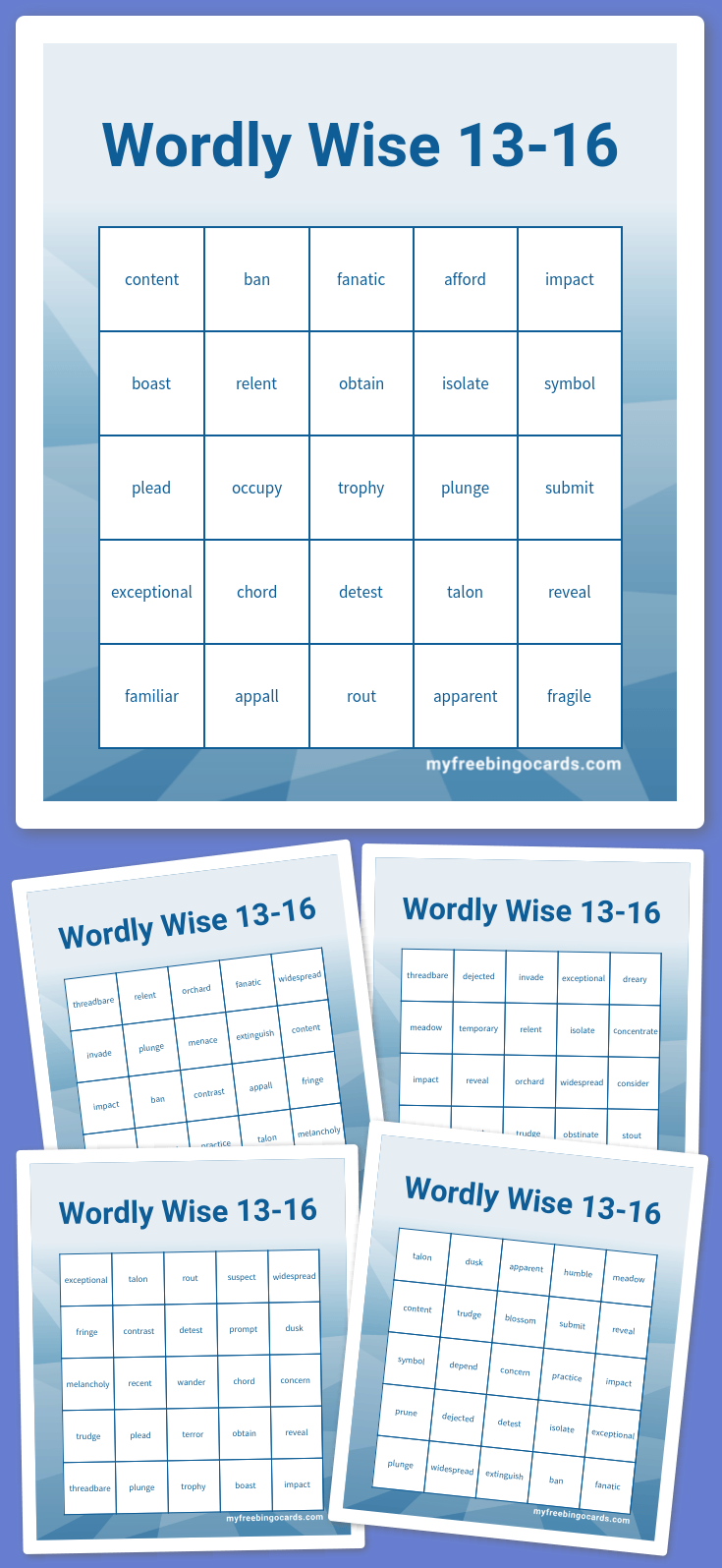 Virtual Wordly Wise 13-16 Bingo