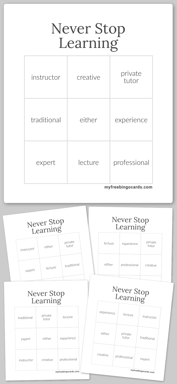 Virtual Never Stop Learning Bingo