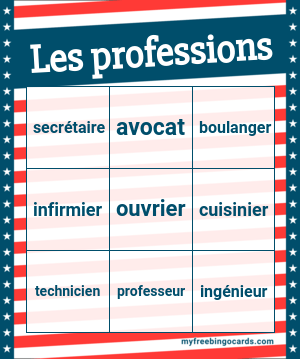 Les professions Bingo