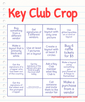 Key Club Crop Bingo