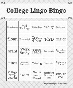 Print 100+ College Lingo Bingo Cards
