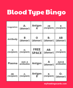 Blood Type Bingo