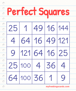 Perfect Squares Bingo