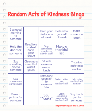 Random Acts of Kindness Bingo
