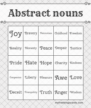 Abstract nouns Bingo