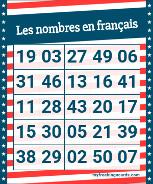 Les nombres en français Bingo