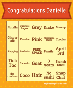 Congratulations Danielle Bingo