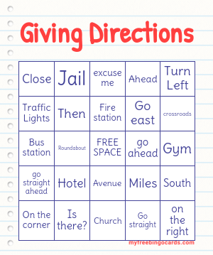 Print 100+ Giving Directions Bingo Cards