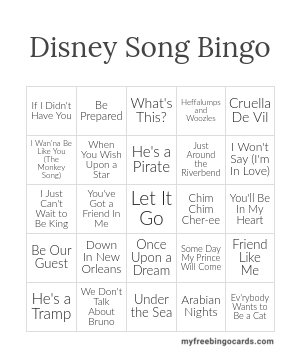 Disney Song Bingo
