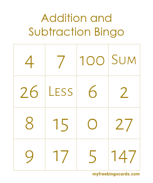 Print 100+ Addition and Subtraction Bingo Cards