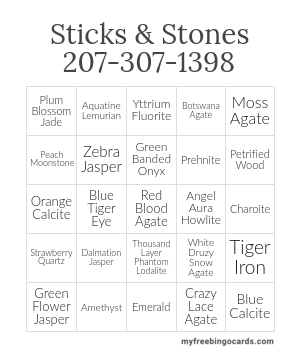 Sticks & Stones 207-307-1398 Bingo