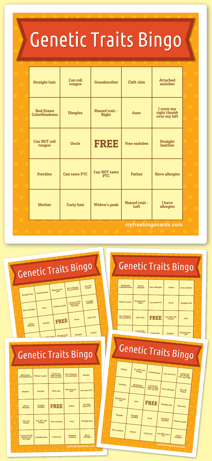 Virtual Genetic Traits Bingo