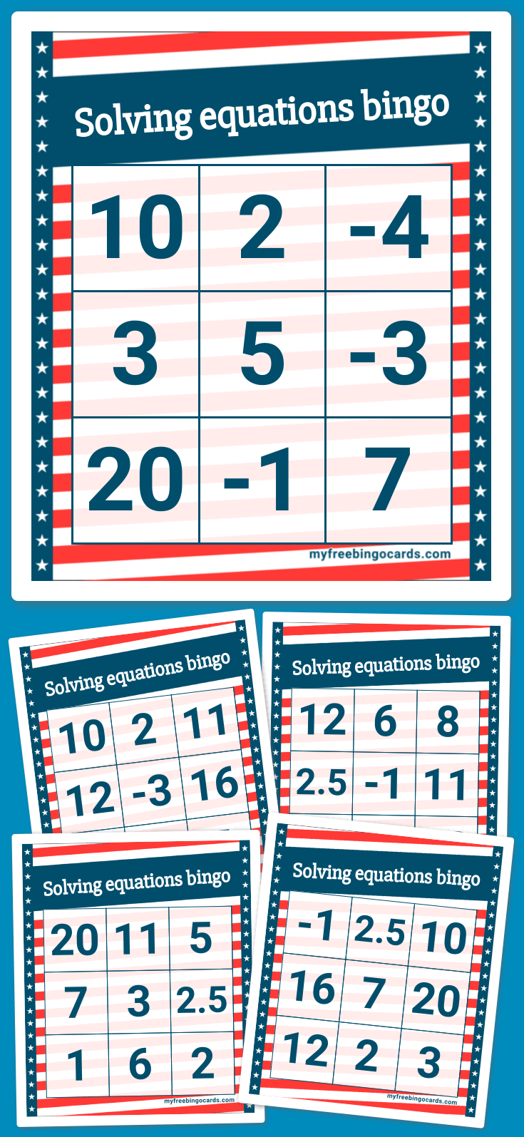 Virtual Solving equations bingo