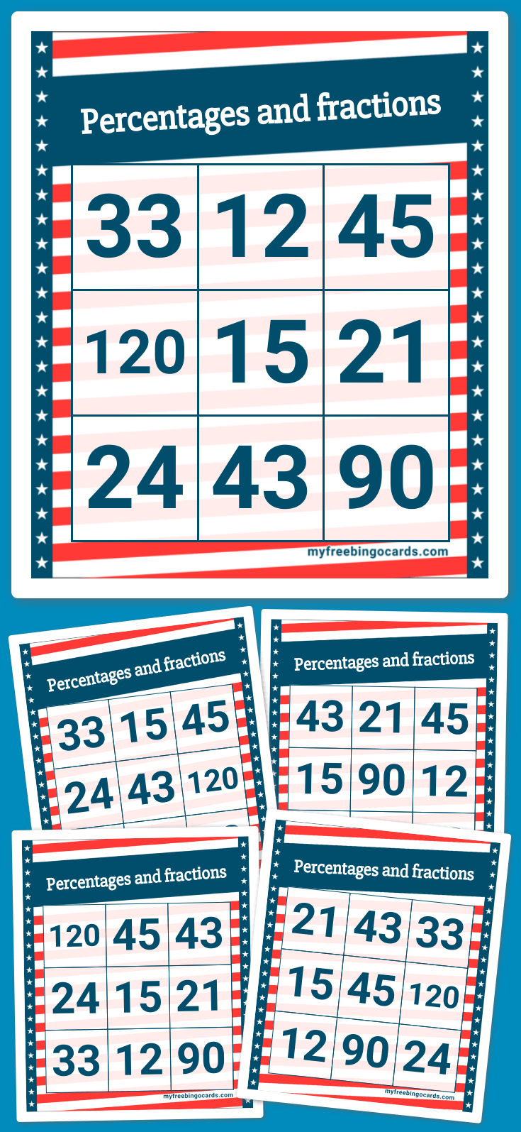 Virtual Percentages and fractions Bingo