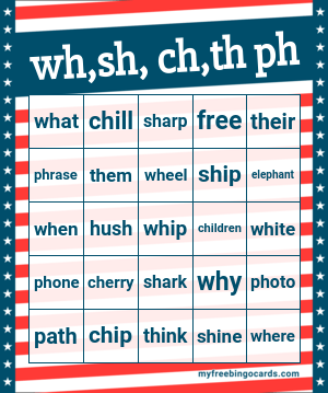 wh,sh, ch,th ph bingo