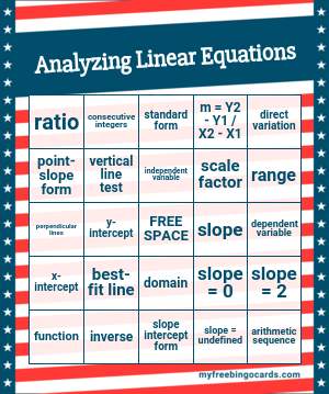 Analyzing Linear Equations Bingo