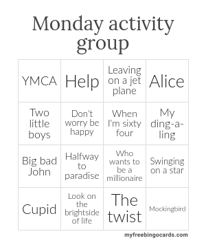 Monday activity group Bingo