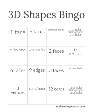 3D Shapes Bingo