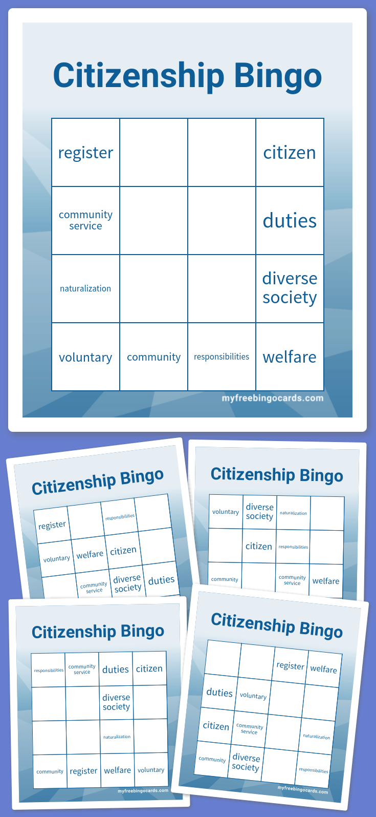 Virtual Citizenship Bingo