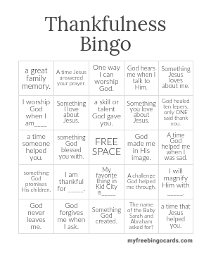 Thankfulness Bingo