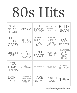 80s Hits Bingo