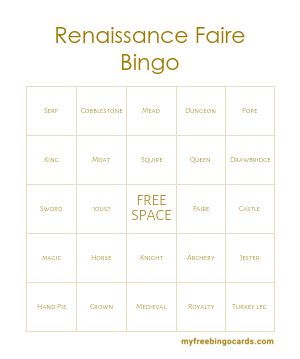 Renaissance Faire Bingo