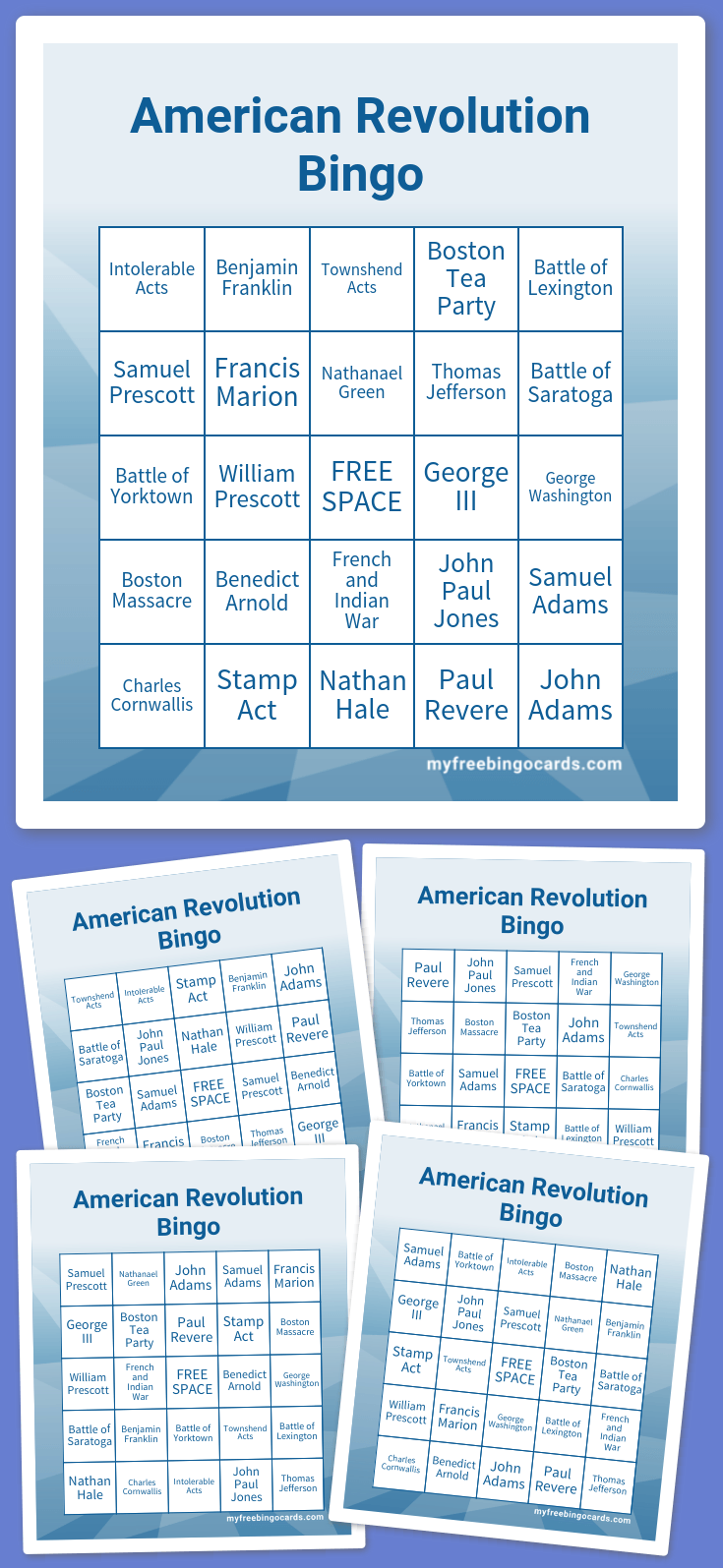 Virtual American Revolution Bingo