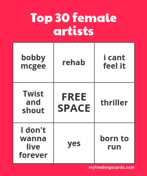 Top 30 female artists Bingo