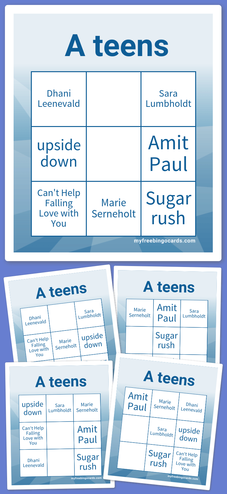 Virtual A teens Bingo