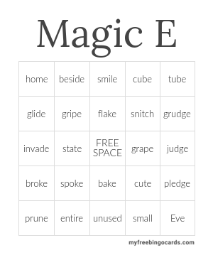 Magic E Bingo