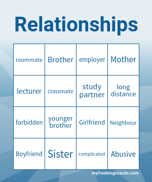 Relationships Bingo
