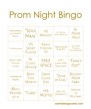 Prom Night Bingo
