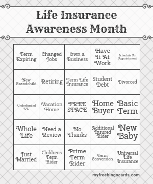 Life Insurance Awareness Month Bingo
