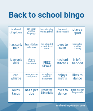 Back to school bingo