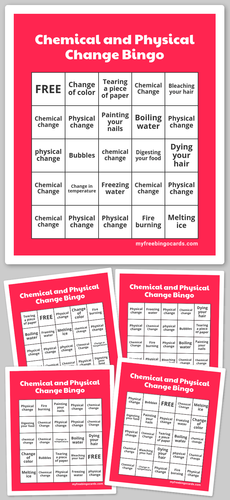 Virtual Chemical and Physical Change Bingo