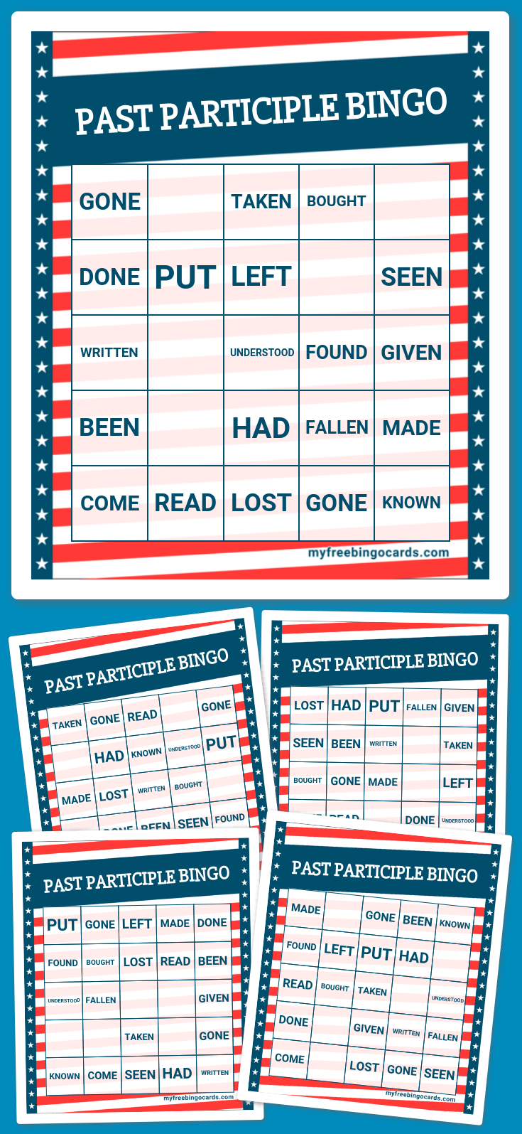 Virtual PAST PARTICIPLE BINGO